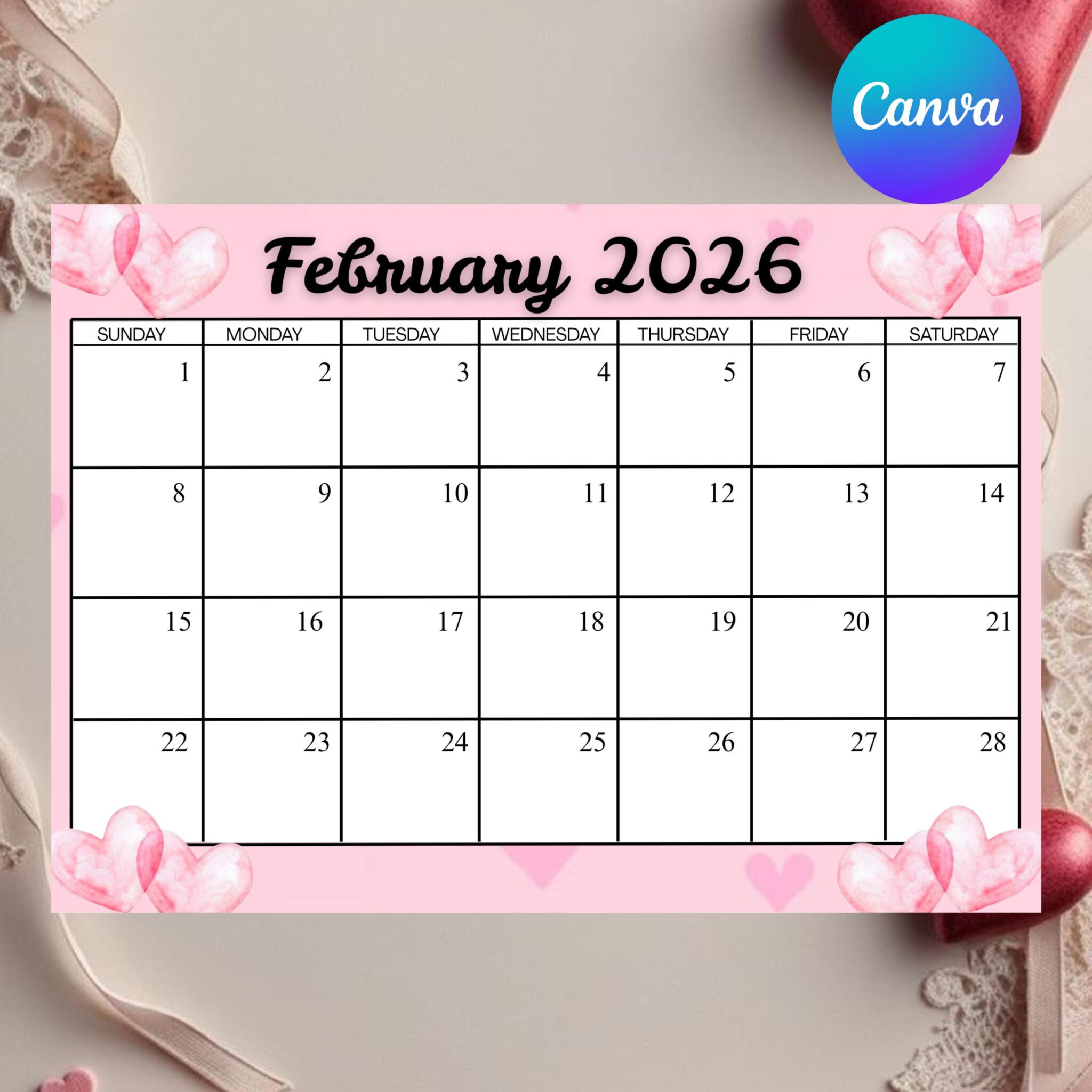 Beau Calendrier 2026 Mois de Février Cute | Calendrier 2025